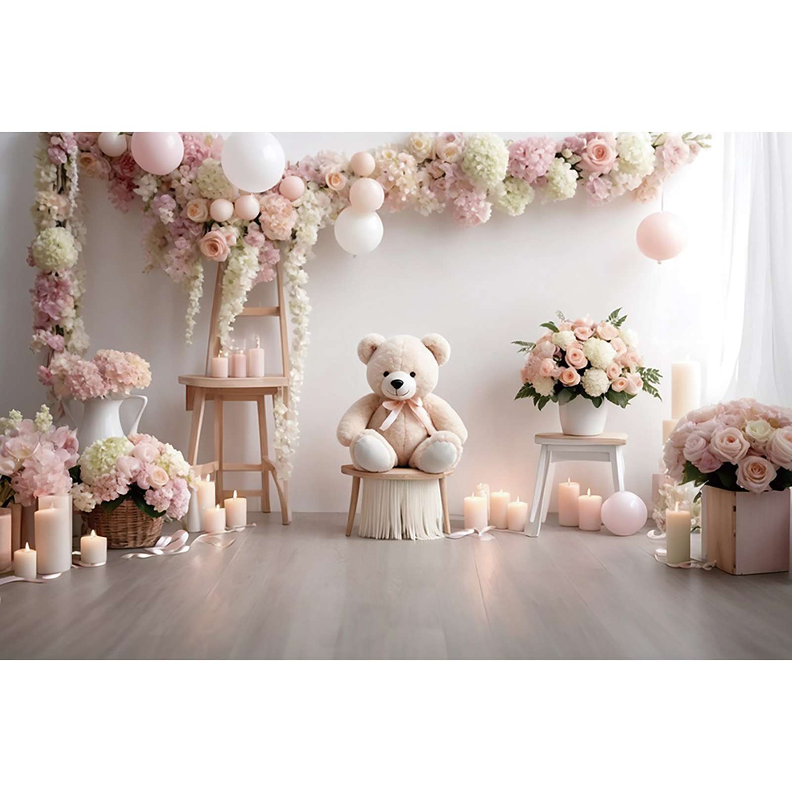 MOON.QG Teddy Bear Floral One Birthday Background Children's Balloon ...