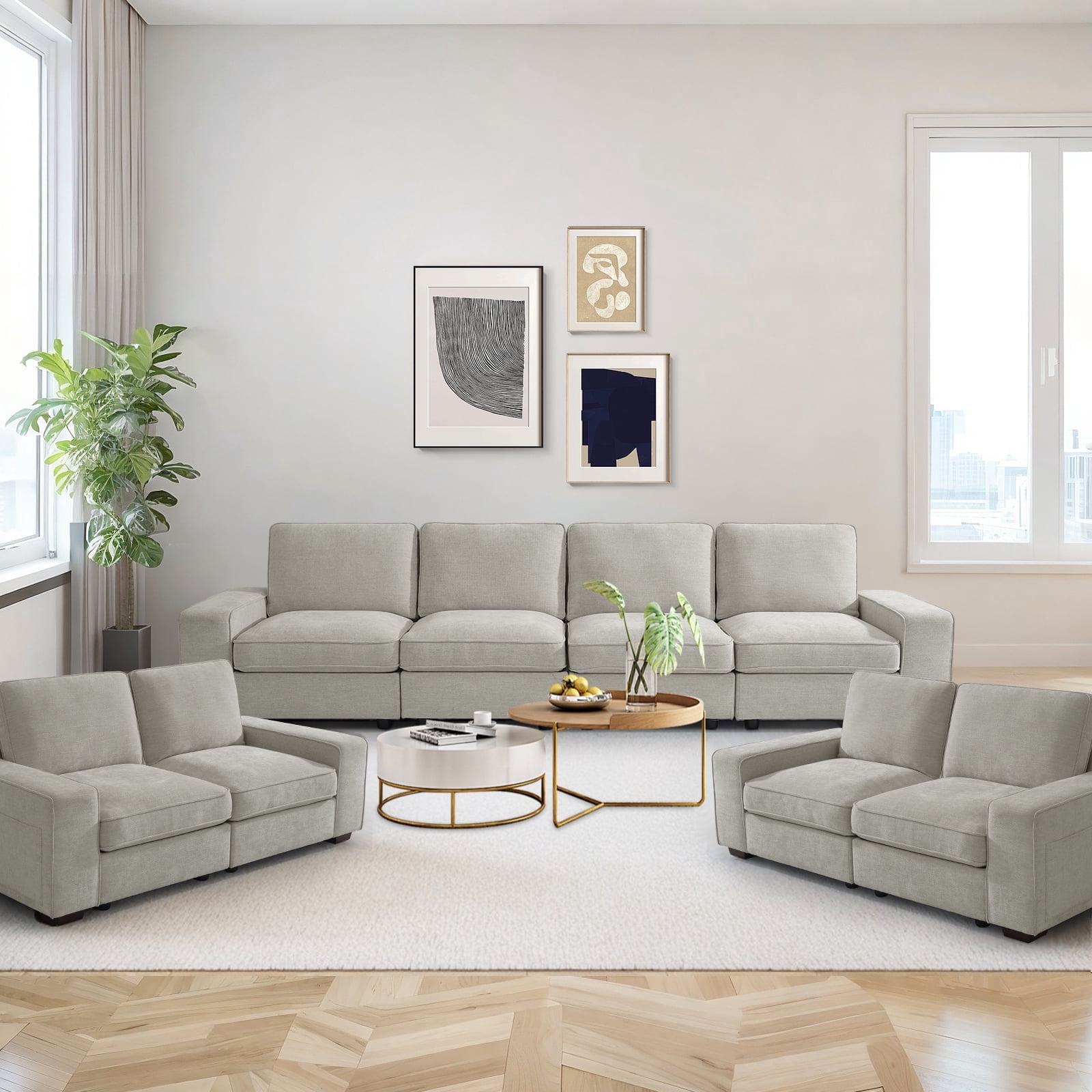 MOONCAST 3-Piece U Shape Sofa Set for Living Room 4-Seat Modular ...