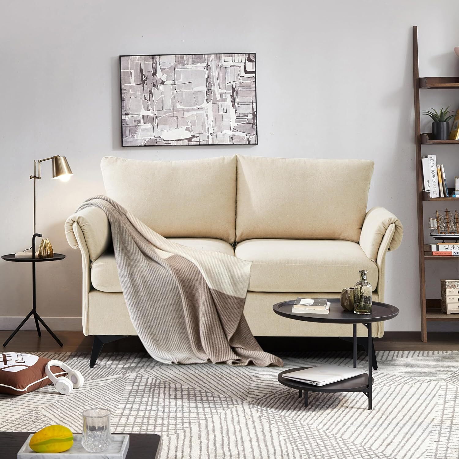 MOONCAST Modern Fabric Backrest Loveseat, Beige - Walmart.com