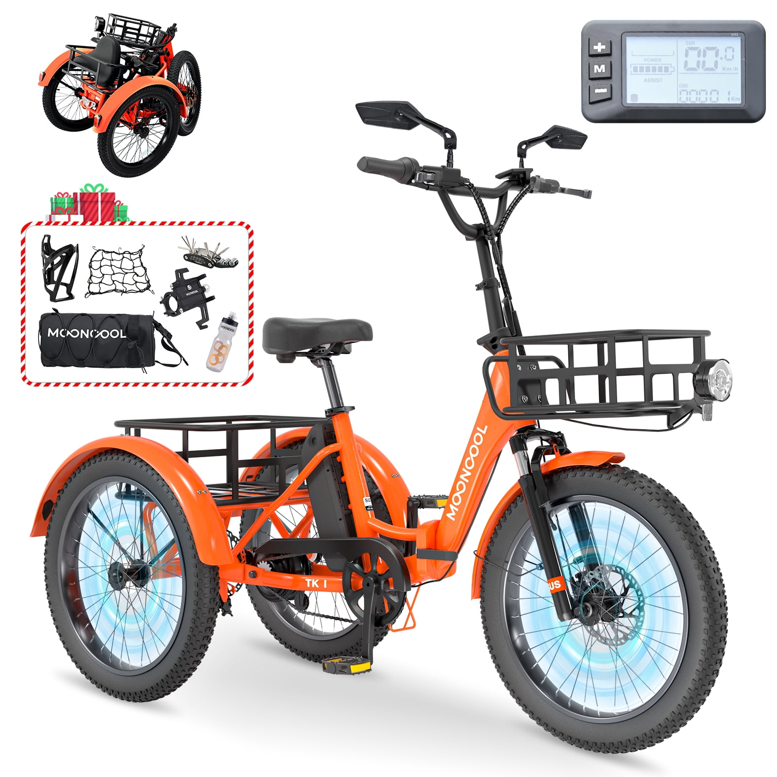 Mooncool Foldable 20'' Fat Tire Heavy Duty 3 Wheel Electric Tricycle, 750W 48V Motorized Trike ...