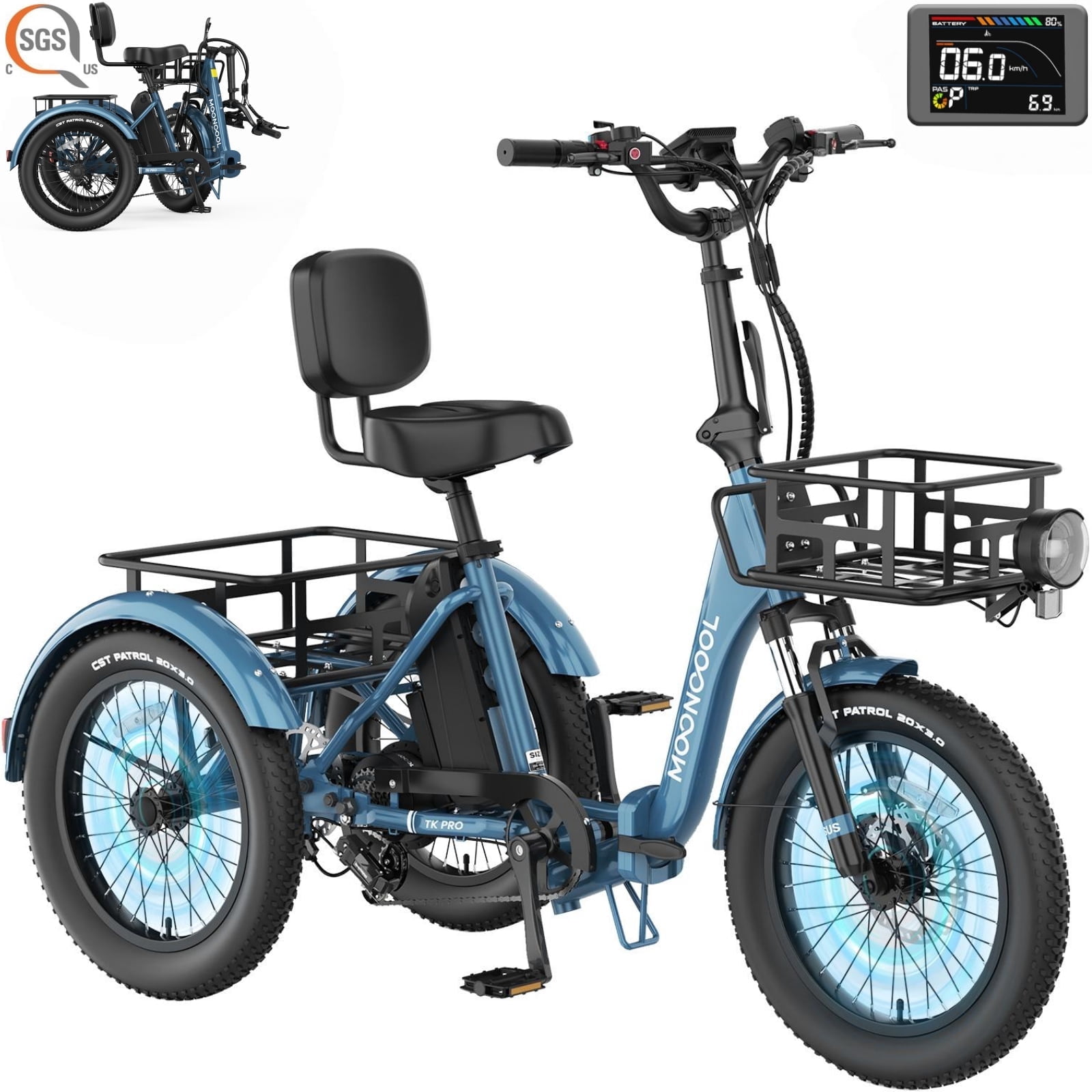 MOONCOOL TK Pro Electric Trike, 20in 3 Fat Wheel Electric Bicycle for ...