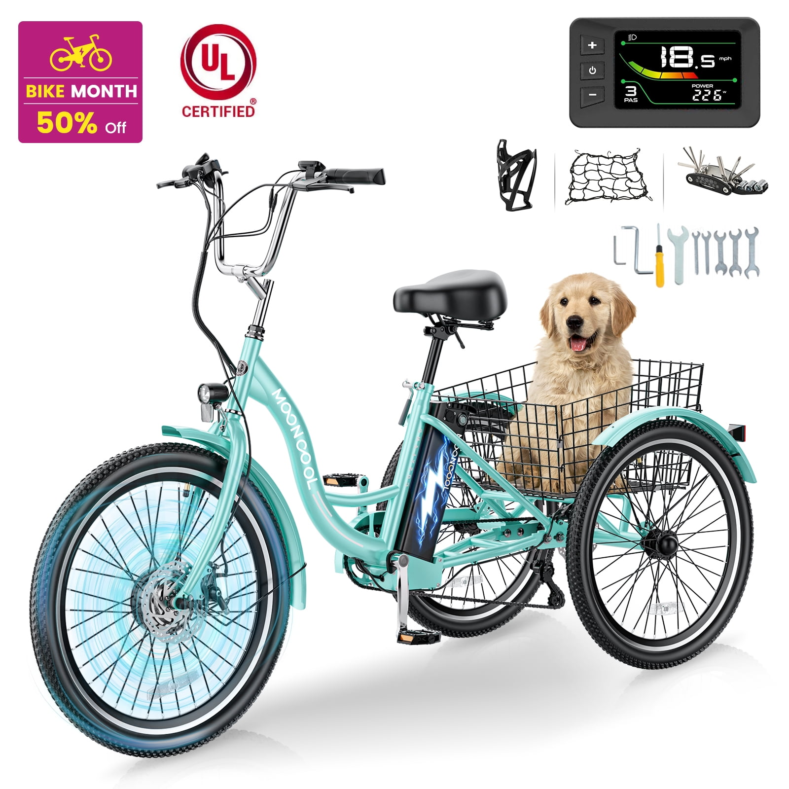 "MOONCOOL Seniors Electric 24""/26"" Tricycle - 350W 36V 7-Speed ...