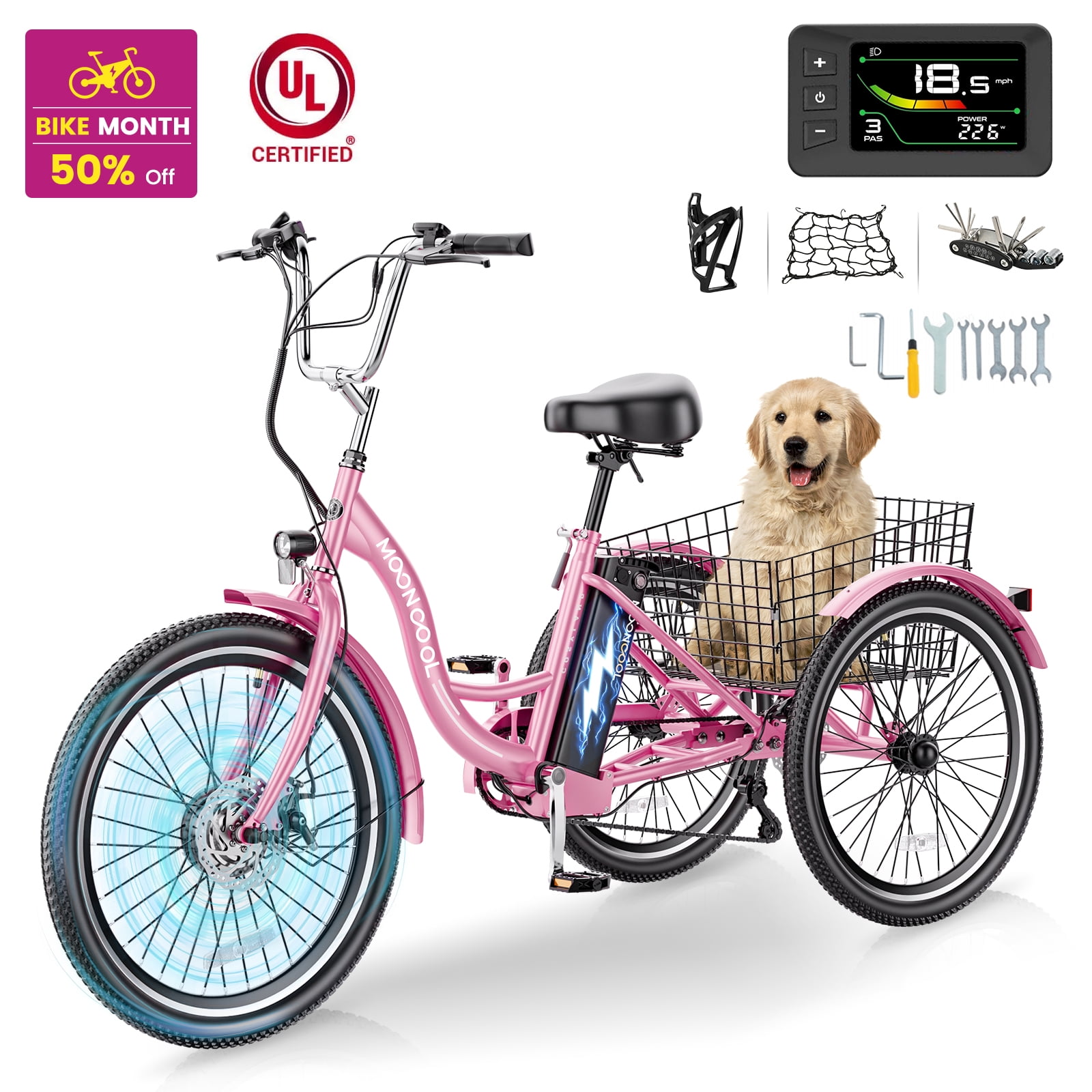 MOONCOOL 24"/26" Electric Tricycle for Adults, 350W 36V 7 Speeds ...