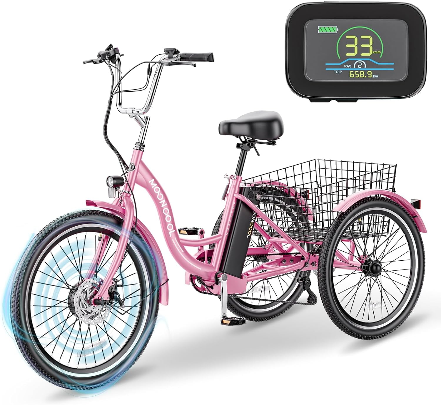 MOONCOOL 24"/26" Electric Tricycle for Adults, 350W 36V 7 Speeds ...