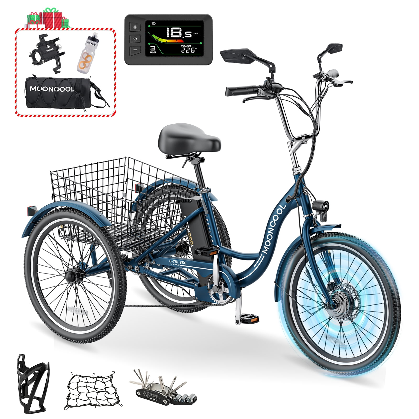 MOONCOOL 24'' Electric Tricycle for Adults, 350W 36V 7 Speeds Electric ...