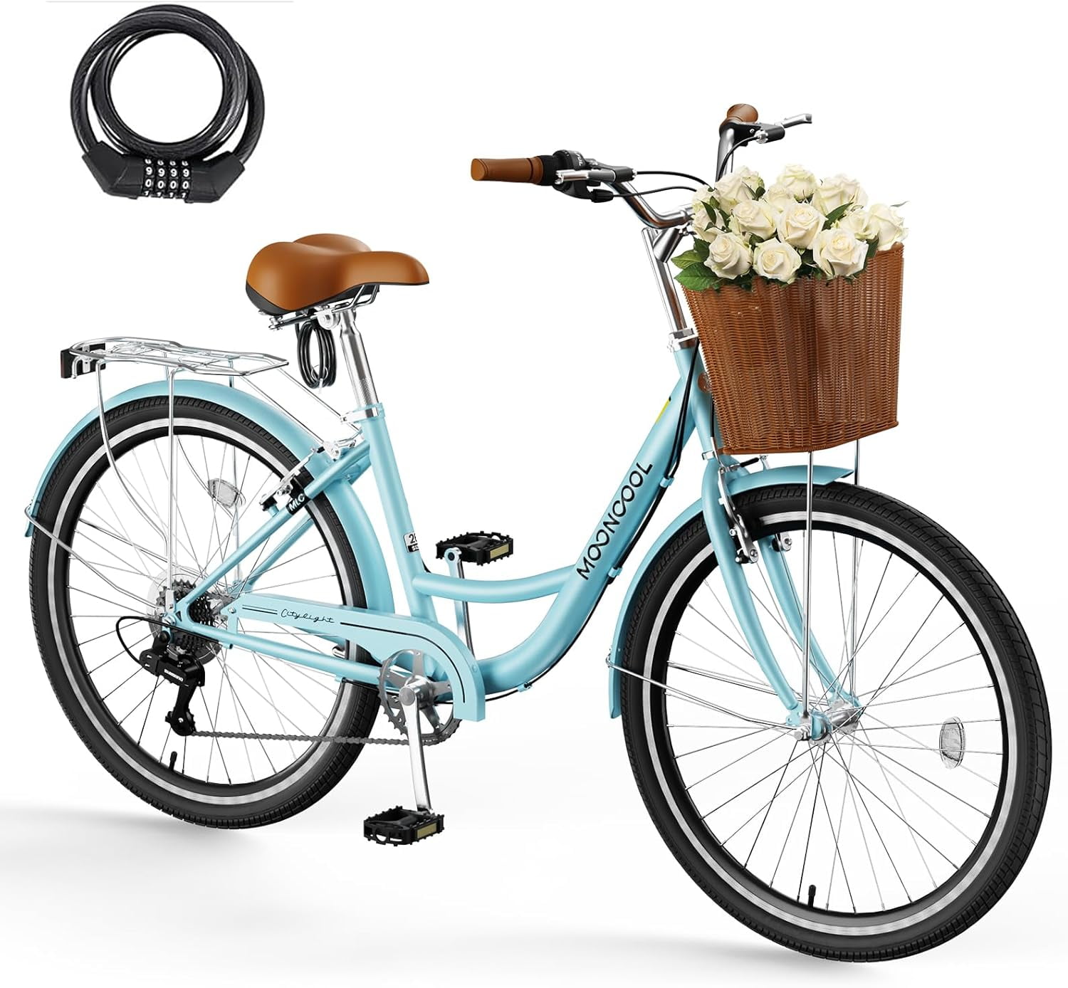 MOONCOOL 7 Speed Beach Cruiser Bike for Adults, 24 26 inch Womens Bike ...