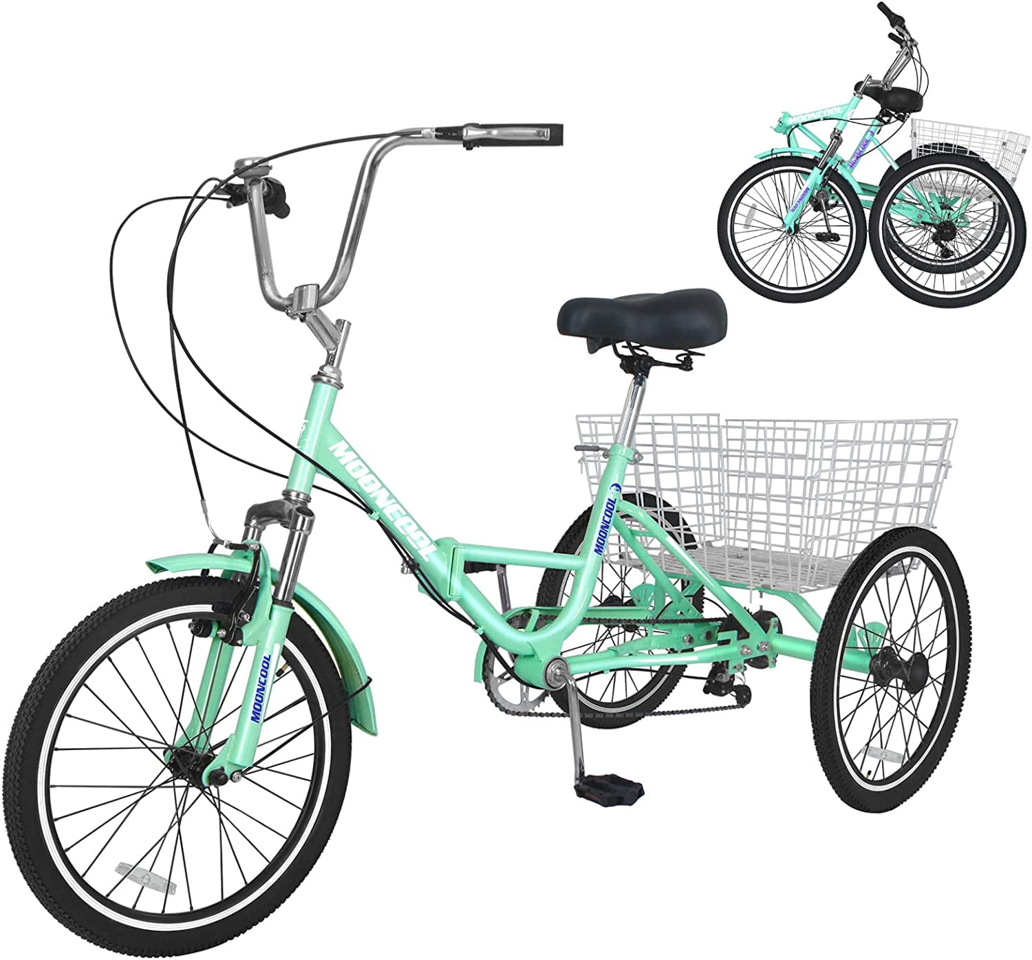MOONCOOL 7-Speed Adult Folding Tricycle, 20/24/26-Inch Cruiser Bike ...