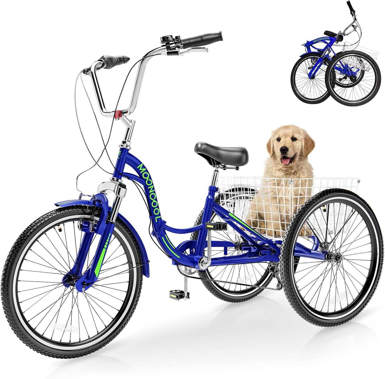 MOONCOOL Adult Folding Tricycle 7-Speed, Adult Trikes 26 inch Wheel ...