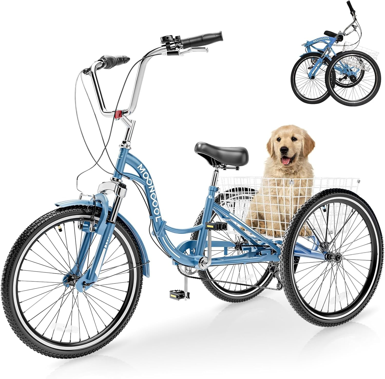 MOONCOOL Adult Folding Tricycles, 7 Speed Folding Adult Trikes, 20/24 ...