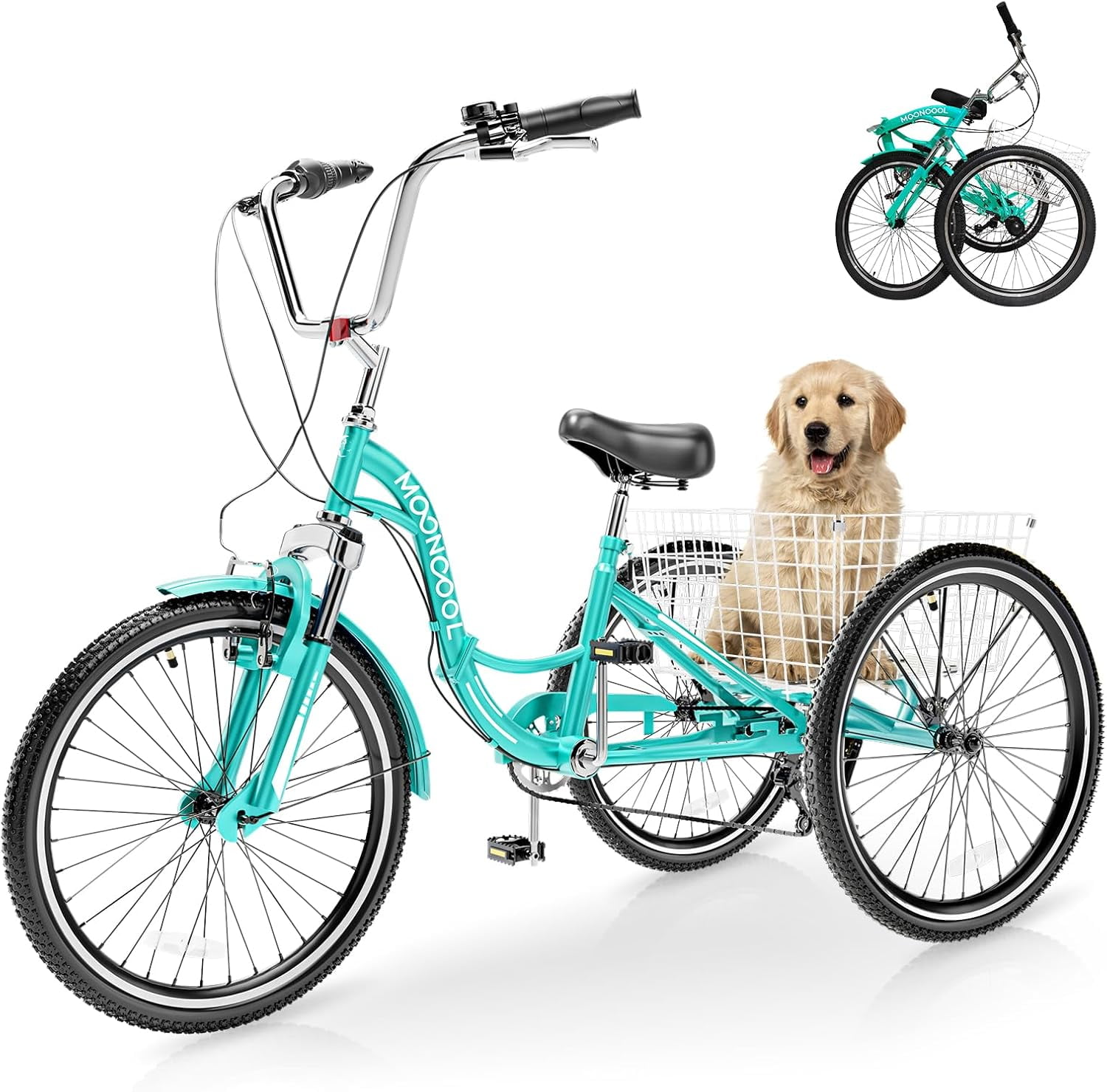 MOONCOOL Adult Folding Tricycles, 7 Speed Folding Adult Trikes, 20/24 ...