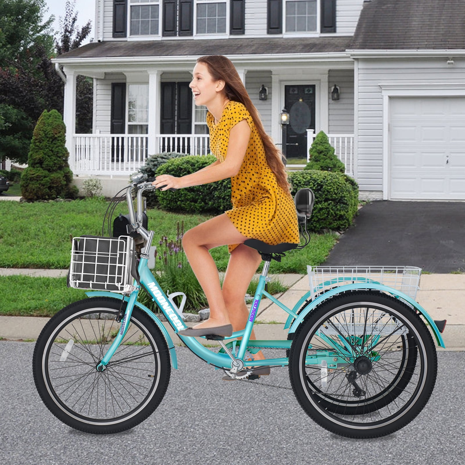 MOONCOOL Adult Tricycle, 7 Speed Three Wheel Bike Cruiser Trike, 24/26 ...