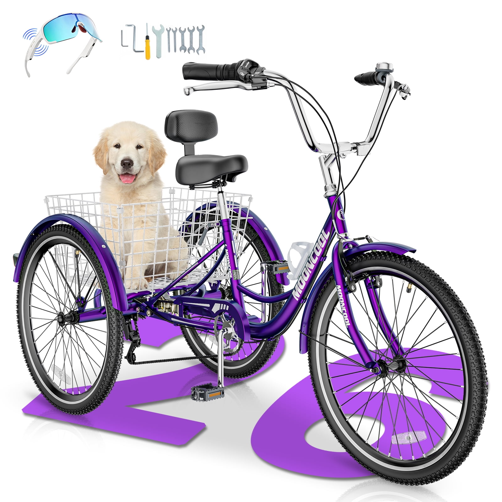 MOONCOOL 7-Speed Adult Tricycles, 24/26 inch 3-Wheel Bikes with ...