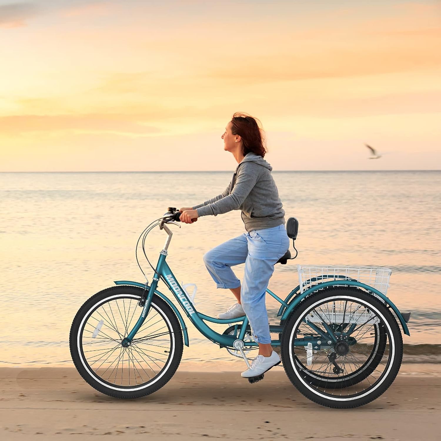 MOONCOOL Adult Tricycles with Backrest, 3 Wheel 7 Speed Trikes, 20/24 ...