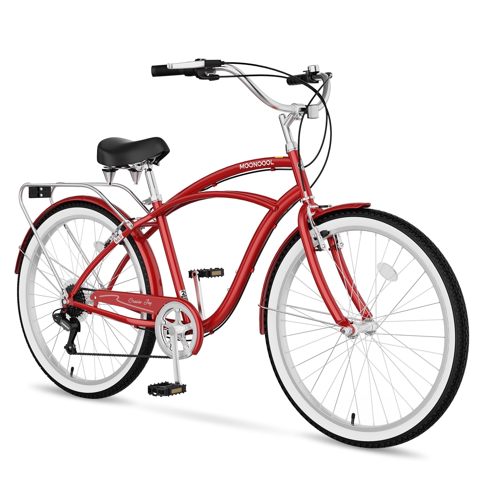 Mooncool Beach Cruiser Bike for Adults, 24-26 Inch Wheels, 7-Speed Step ...