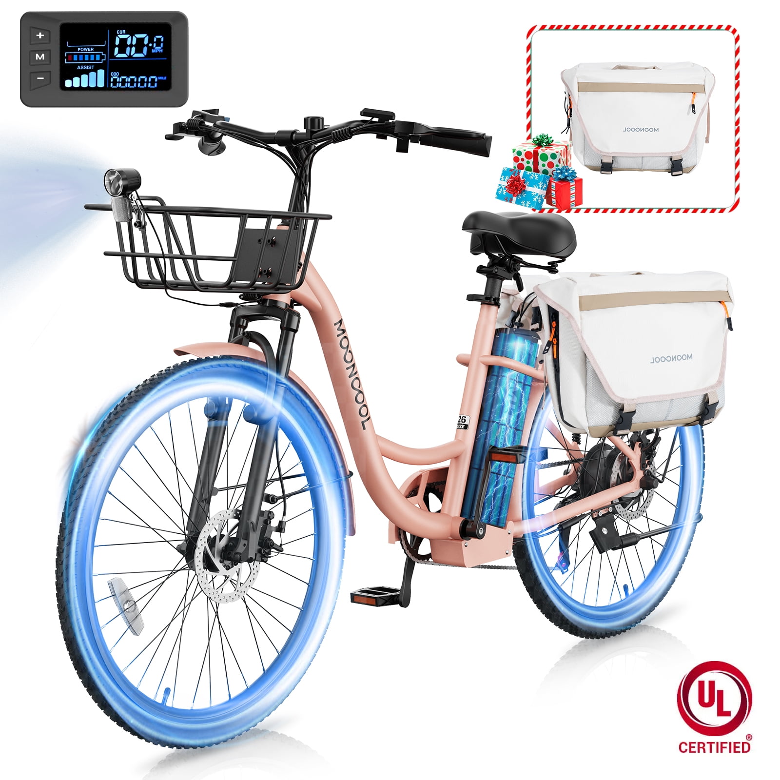 MOONCOOL Electric Bike for Adults w/Panniers Bags, 7-Speed Ebike 700W ...