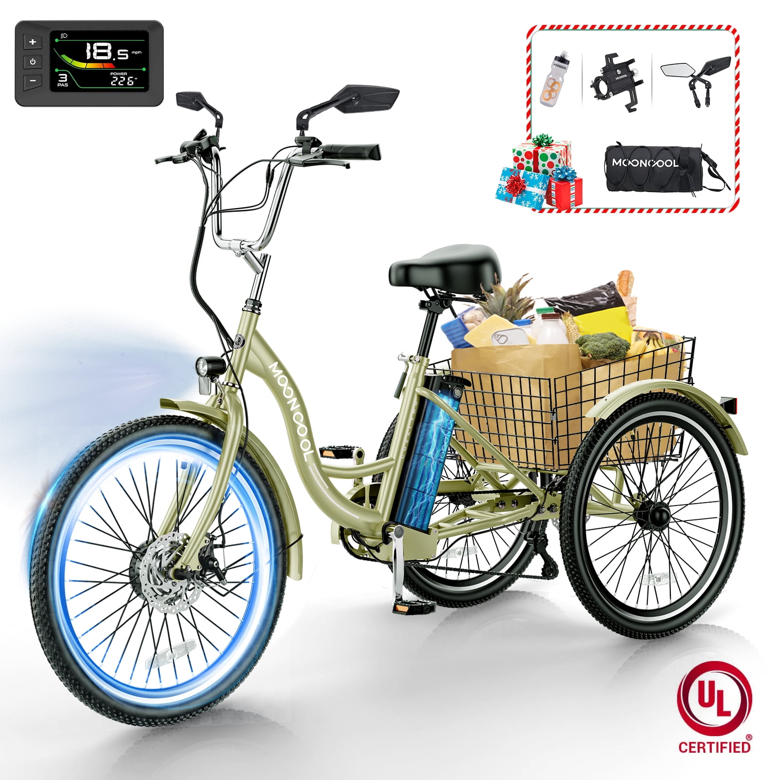 MOONCOOL Electric Tricycle, 350W 36V 26 Inches 7 Speeds 3 Wheels ...