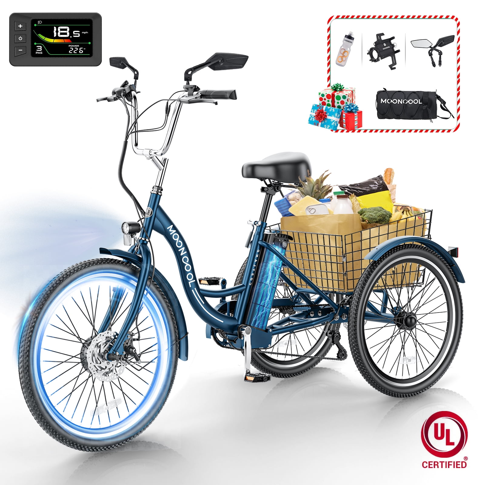 MOONCOOL Electric Tricycle, 350W 36V 26 Inches 7 Speeds 3 Wheels ...