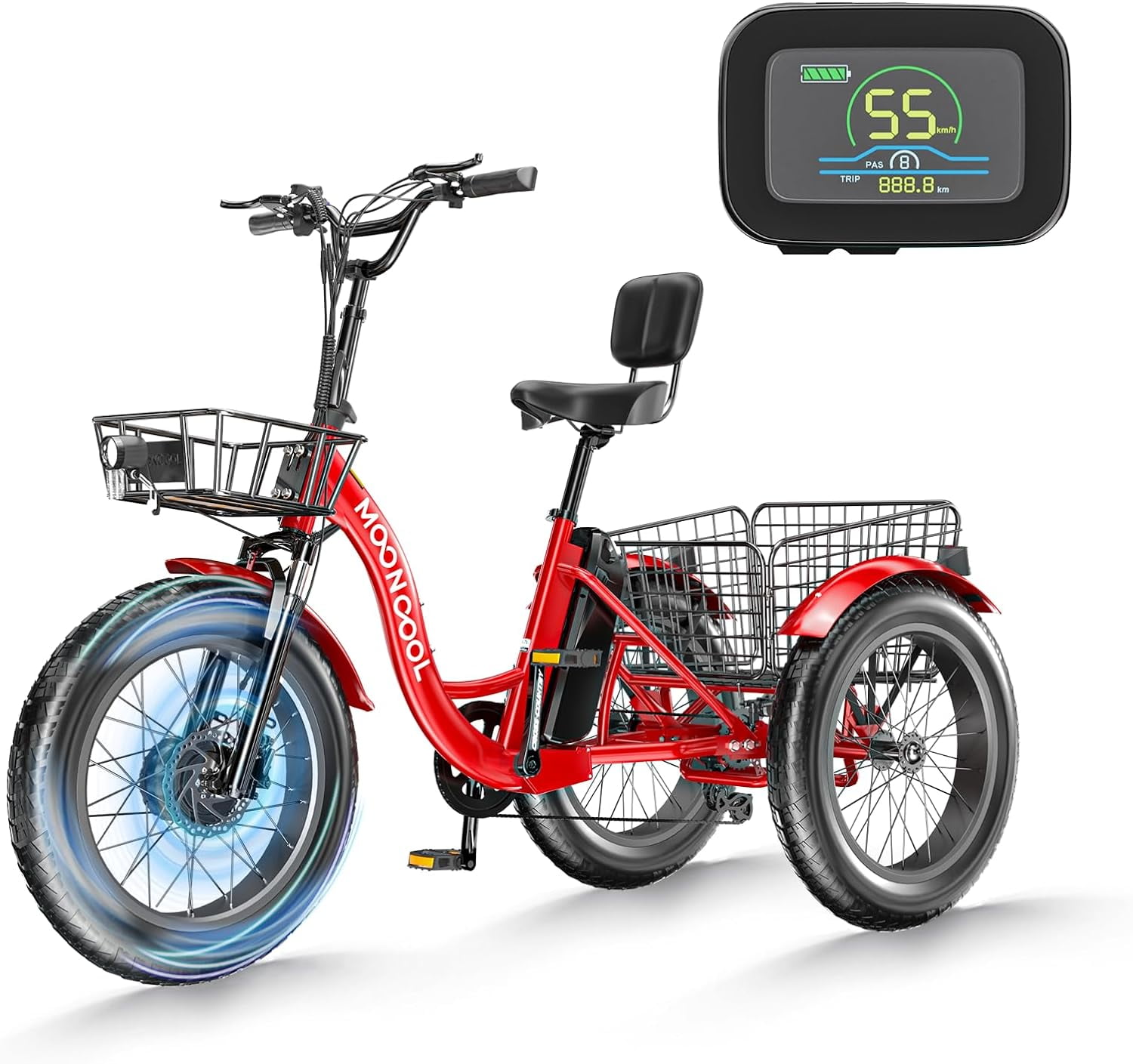 MOONCOOL Electric Tricycle for Adults, 20" x 4.0 Fat Tire 7 Speed ...