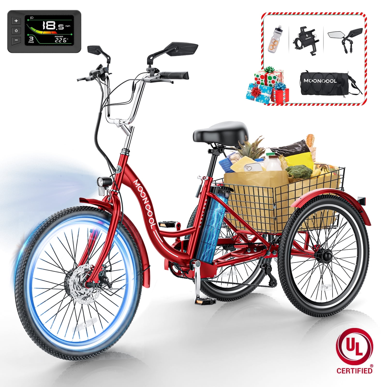 MOONCOOL 350W Electric Tricycle, 7 Speeds, 3 Wheels, Motorized Trike ...