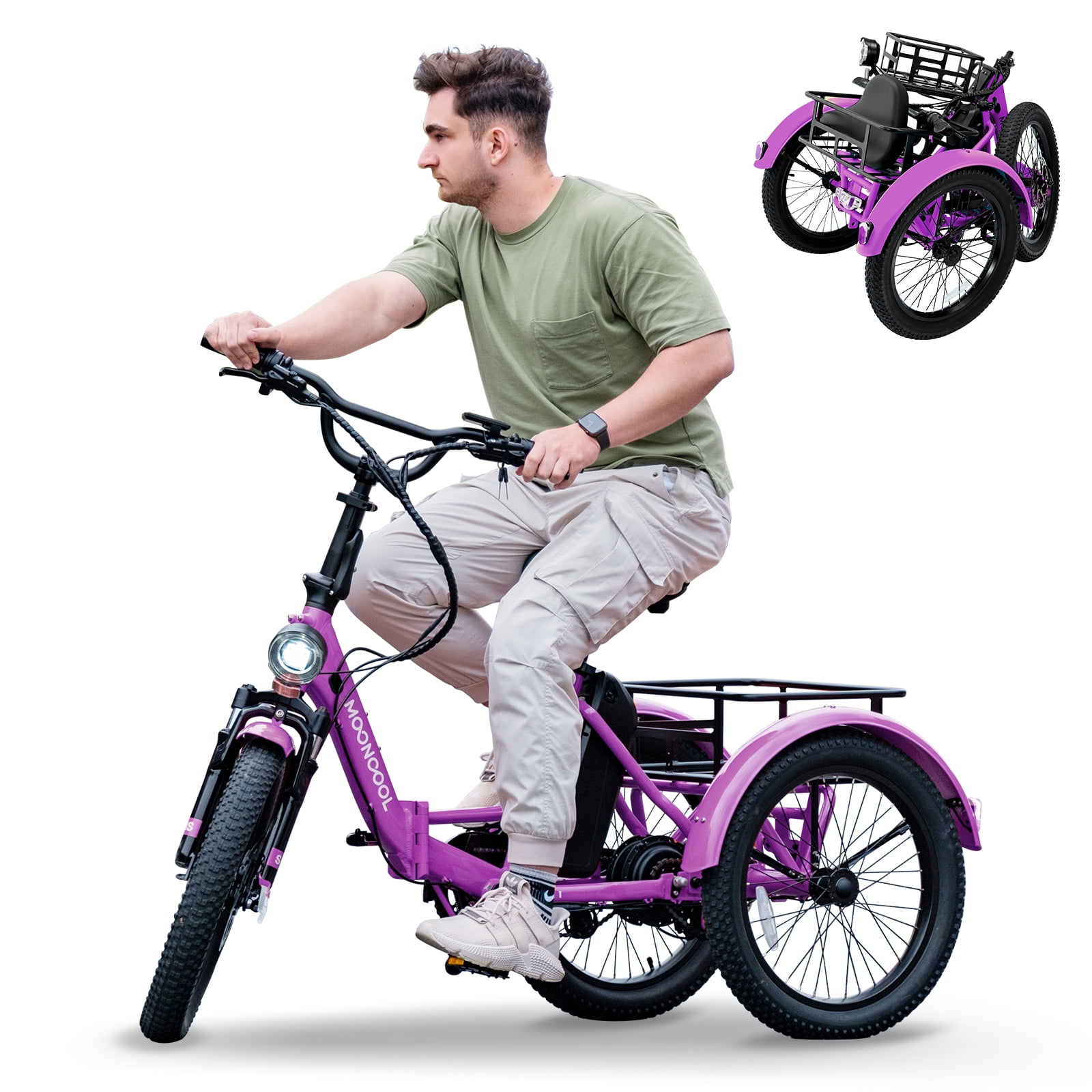MOONCOOL TK1 Folding Electric Tricycle with Rack Bags , 750W Motor 48V ...