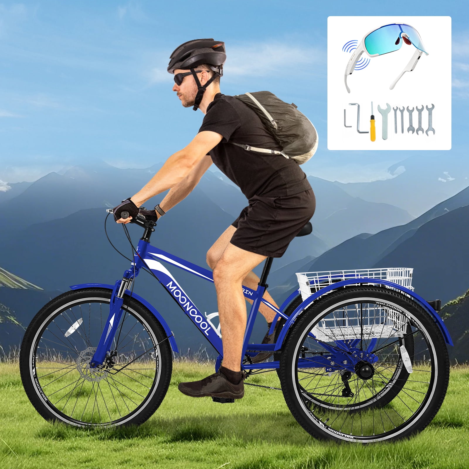 MOONCOOL Mountain Tricycle for Adults, 3 Wheeled 7-Speed Mountain ...