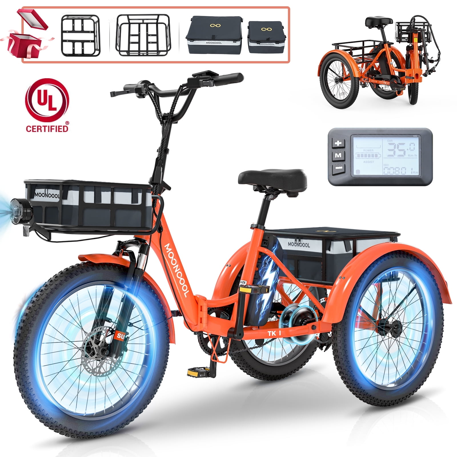 "Mooncool 48V 500W Dual Motors AWD Electric Bike, 26"" x 4"" Fat Tire ...
