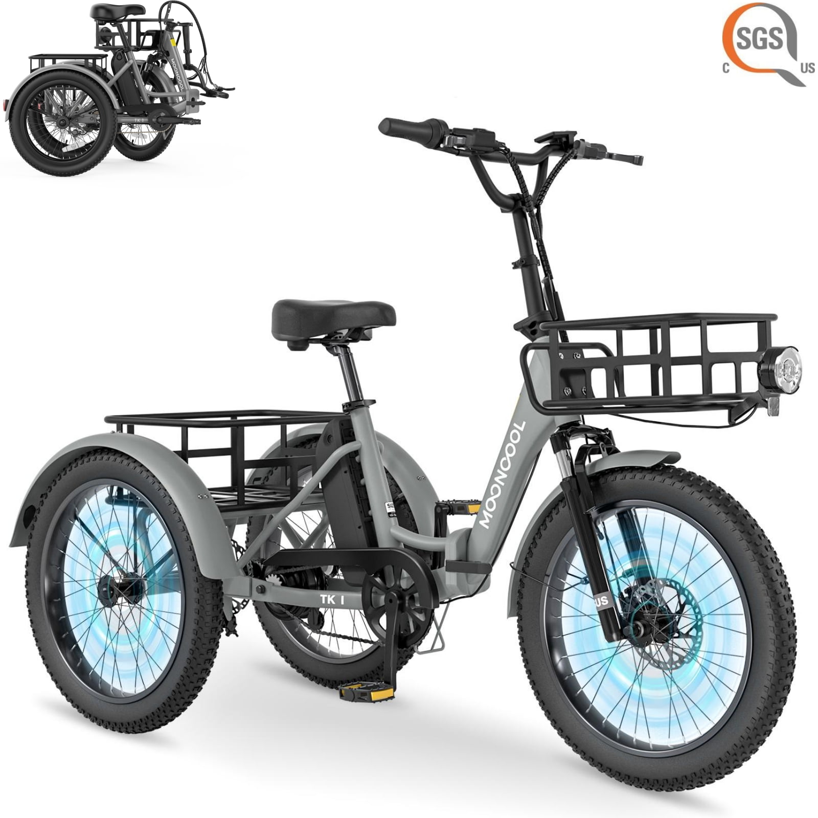 "MOONCOOL Electric Tricycle, 20"" 3 Wheel Ebike with Baskets, Motorized Bike for Adults, 750W ...