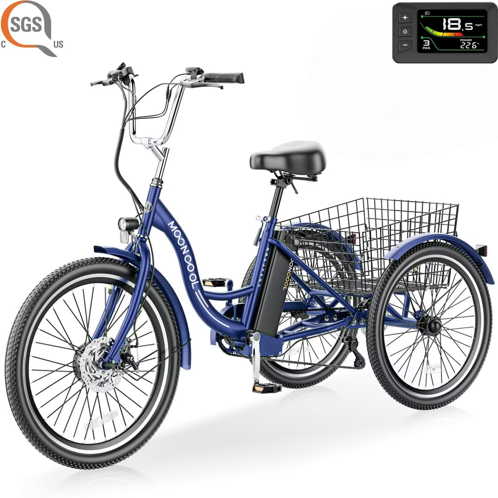 MOONCOOL MC 350 Electric Trike,24/26 Inches 7 Speeds 3 Wheels Electric ...