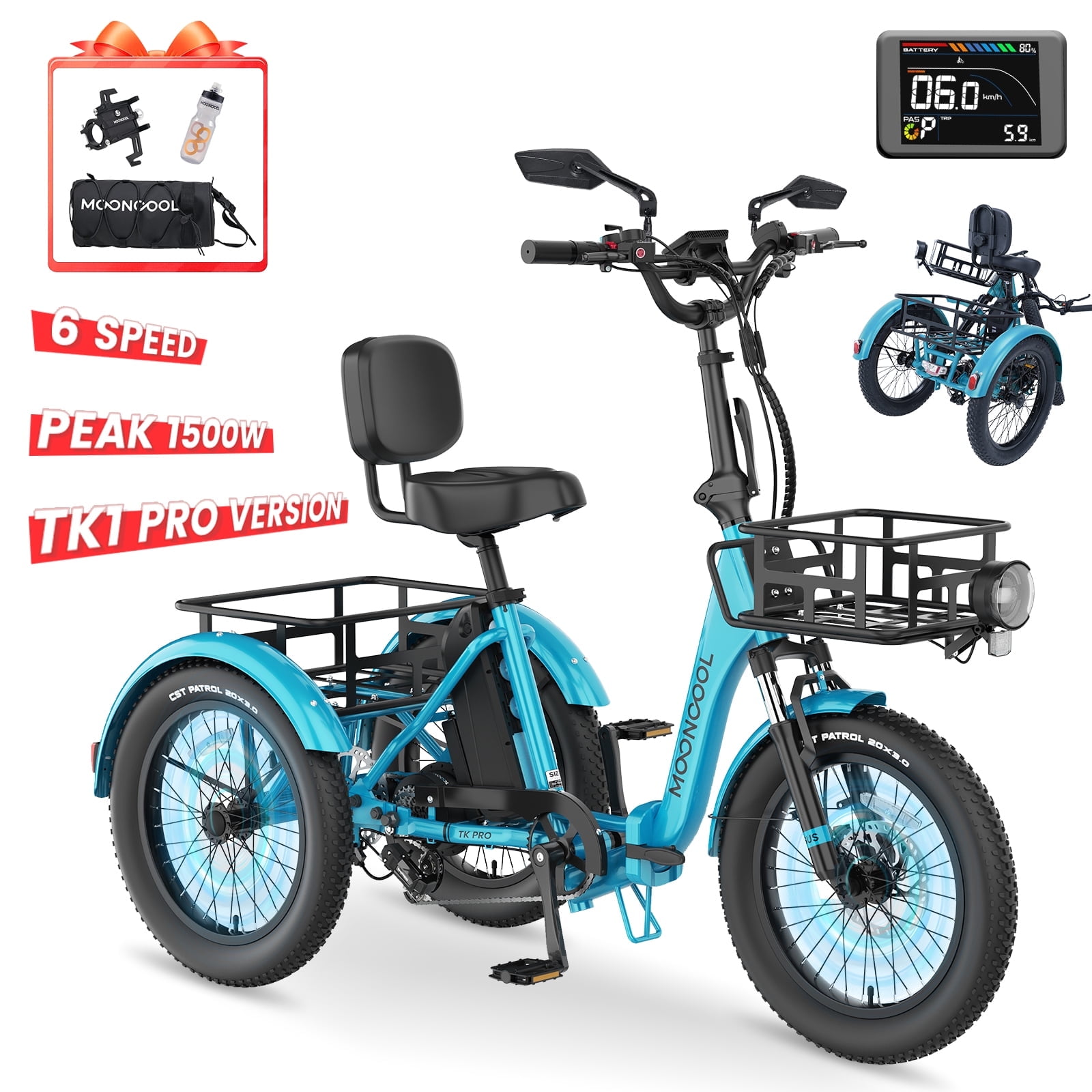 MOONCOOL TK1 Pro Electric Trike, Electric Tricycle for Adults, 20 ...