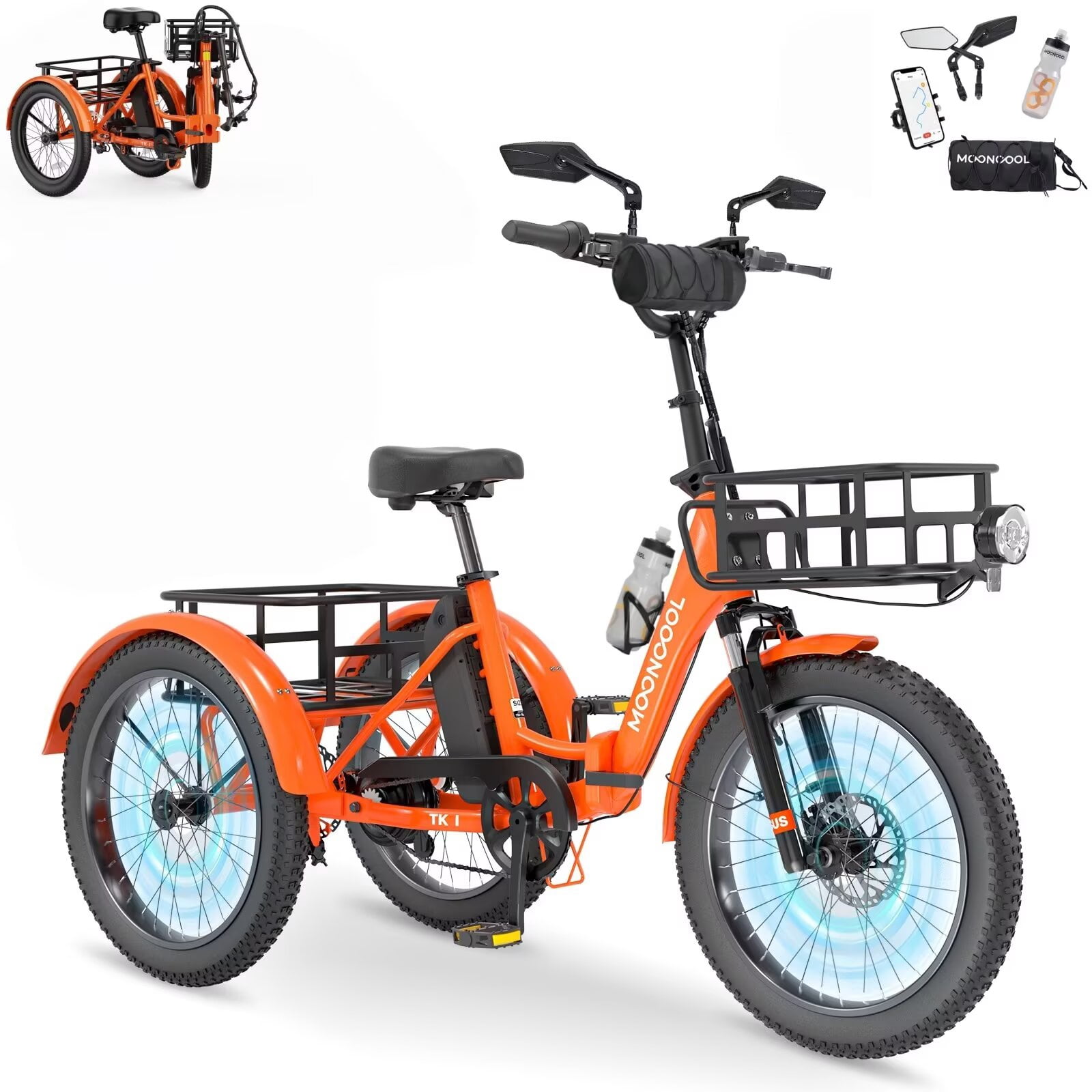MOONCOOL TK1 Folding Electric Tricycle for Adults,48V 14.5Ah Removable ...