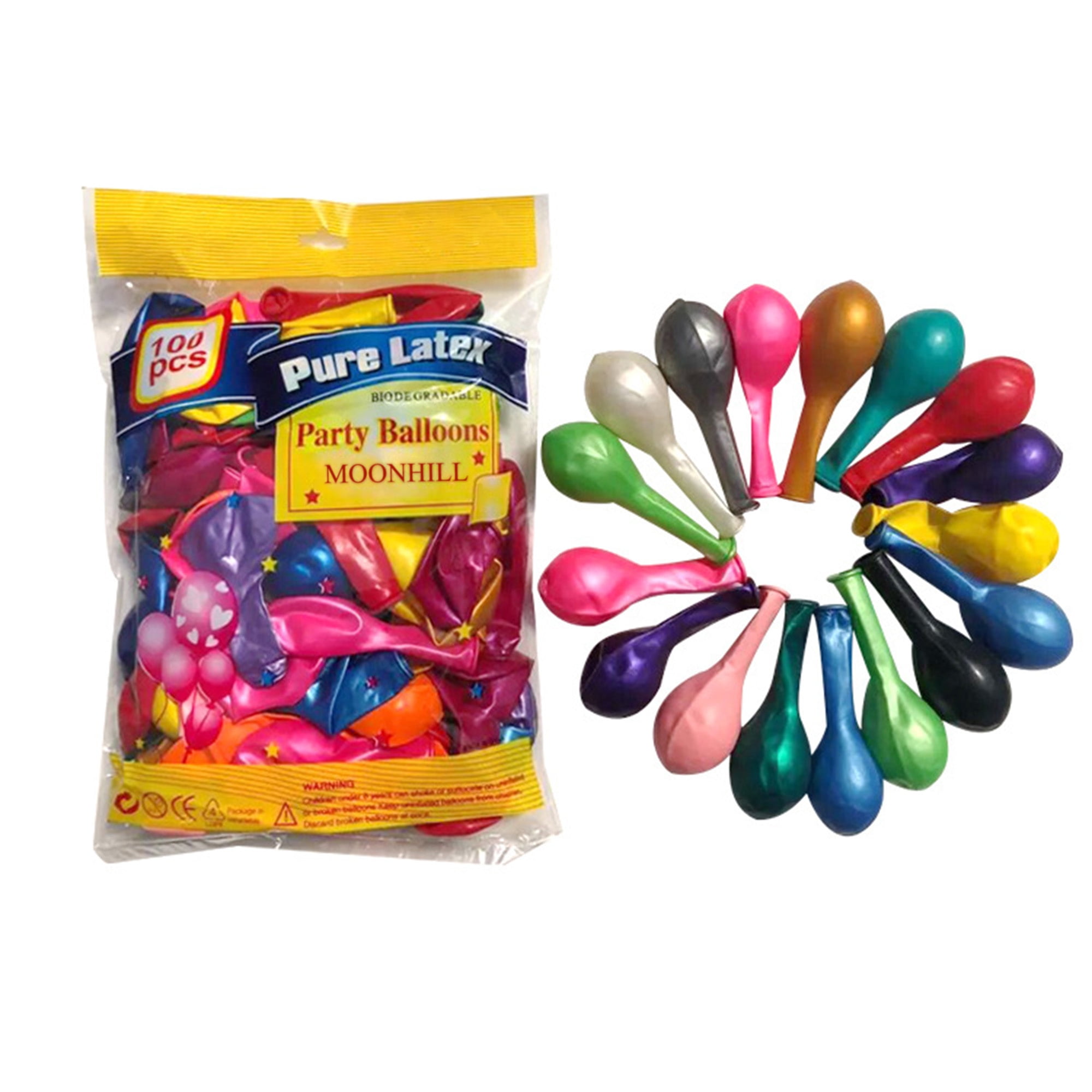 MOONHILL Colorful Balloons 100 PCS, Assorted Color 12 Inches Rainbow Latex Balloons with Bonus ...