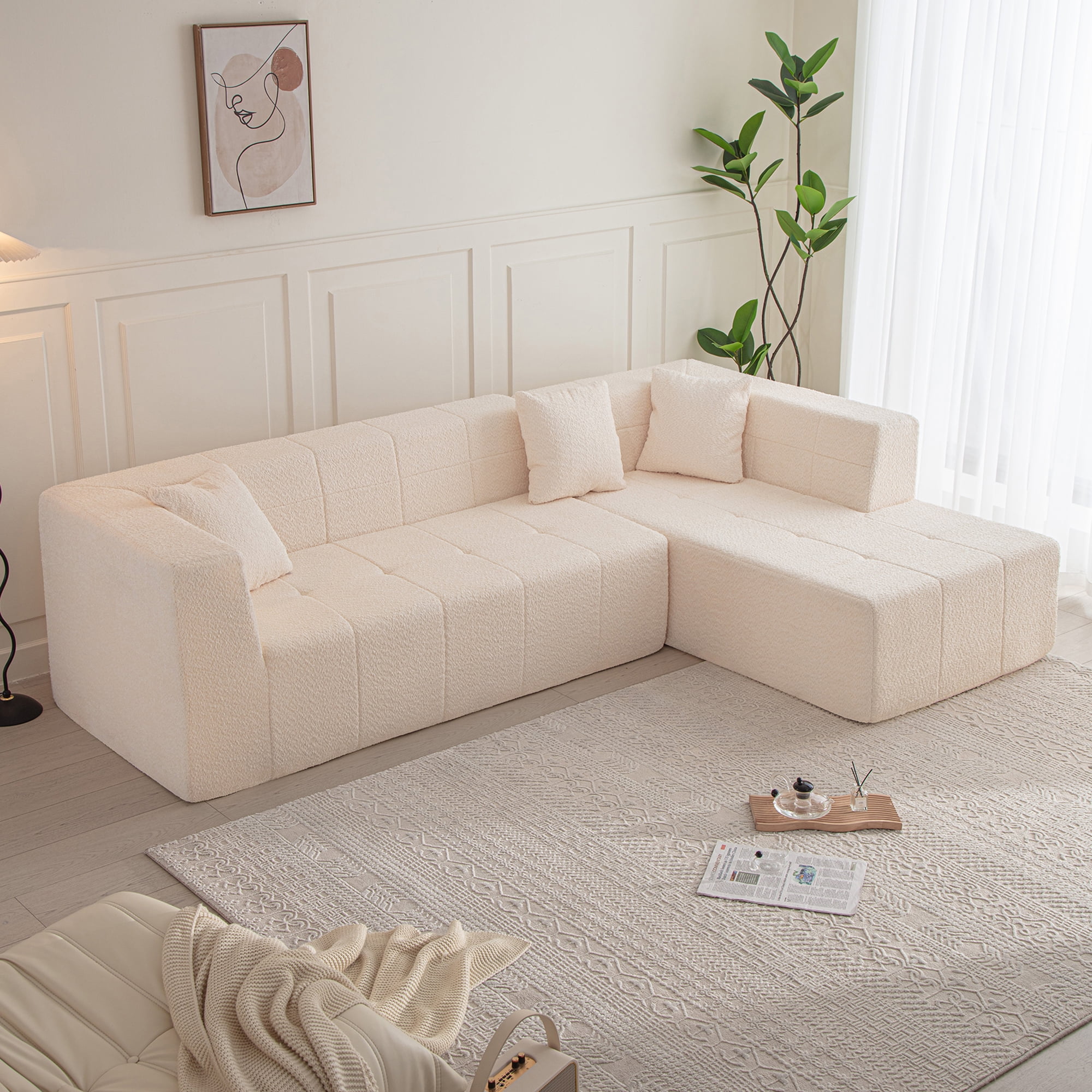 MOONMISS 105.5" Polyester Upholstered Modular Oversized L-Shaped Comfy ...