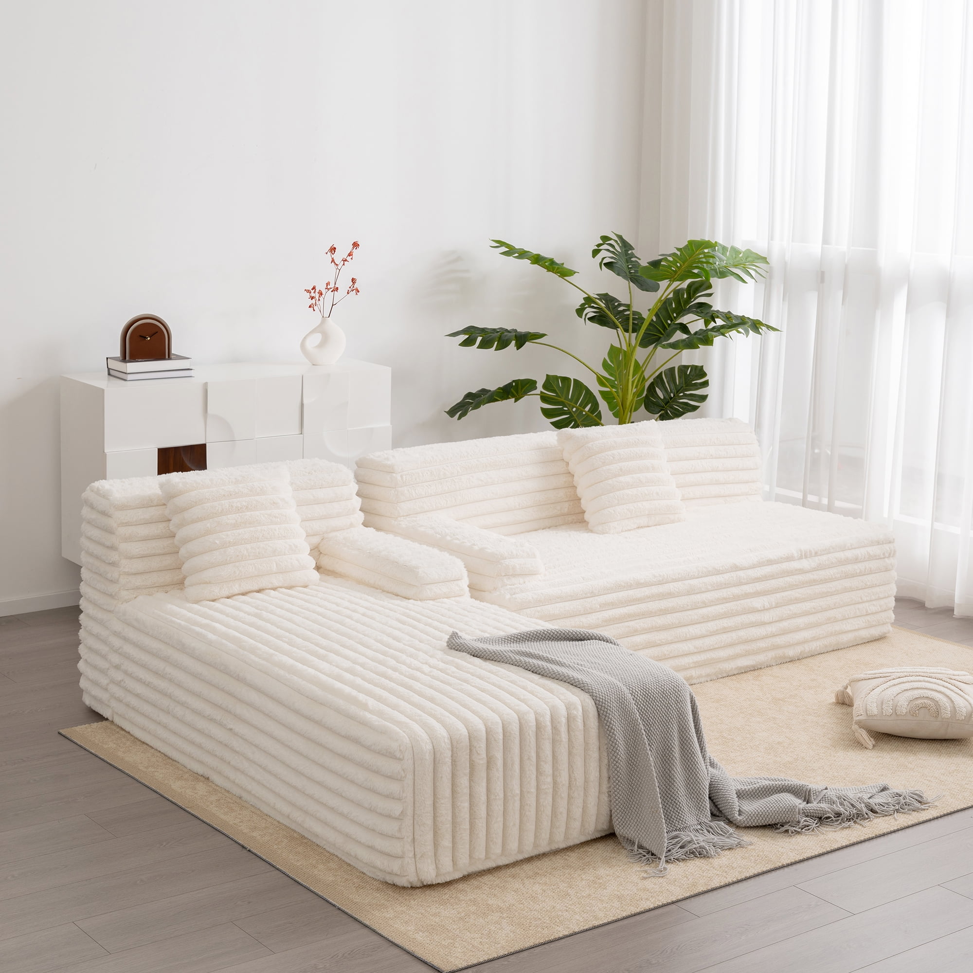 MOONMISS 110" Faux Rabbit Fur L-Shaped Modern Minimalist Modular Free ...
