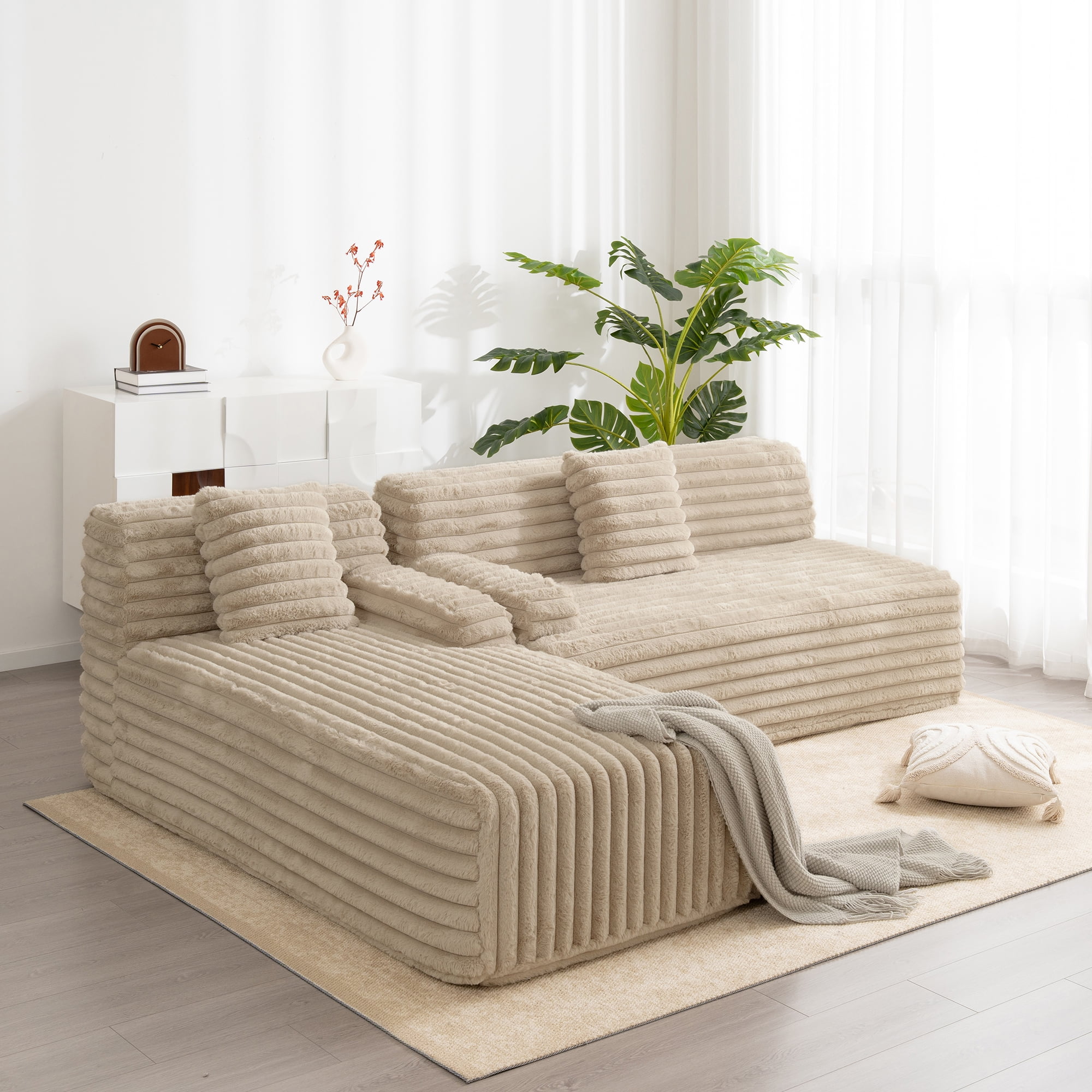 MOONMISS 110" Faux Rabbit Fur L-Shaped Modern Minimalist Modular Free ...