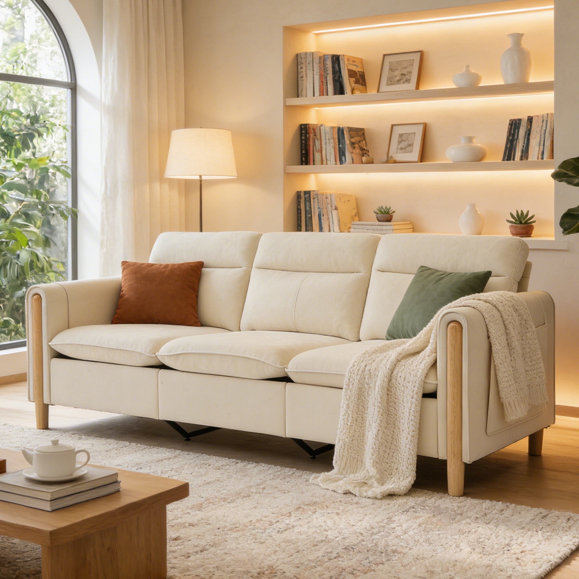 MOONMISS 3-Seater Chenille Sectional Sofa with Side Pocket for Living ...