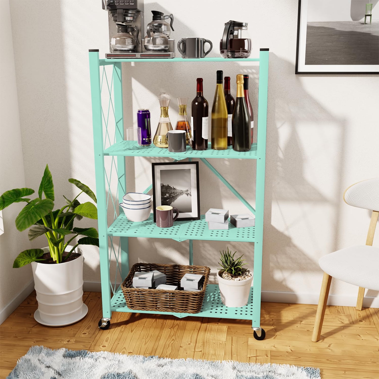 MOONMISS 4 Tier Foldable Storage Shelves, Expandable Folding Shelving ...