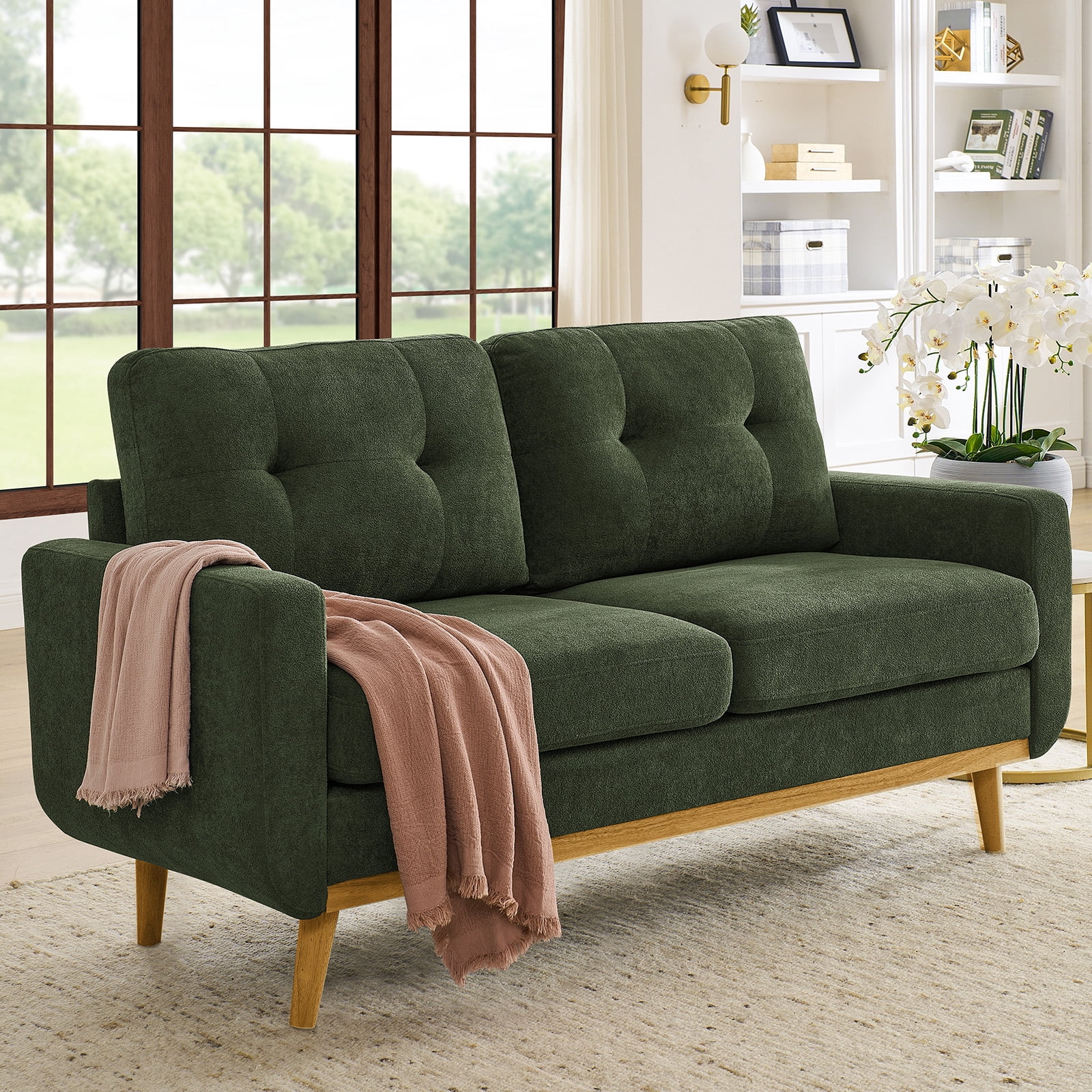 MOONMISS 67" Velvet Loveseat Couch, Modern Small Sofa With Walnut Wood ...