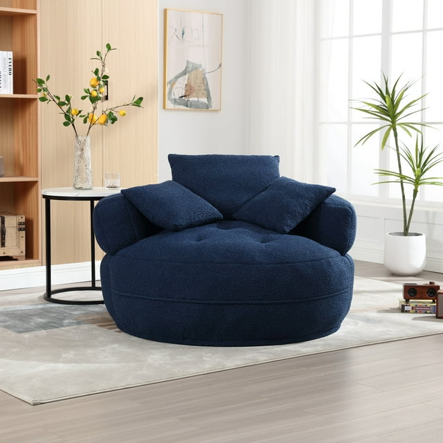MOONMISS Navy Round Accent Chair with Tufted Seat - Walmart.com