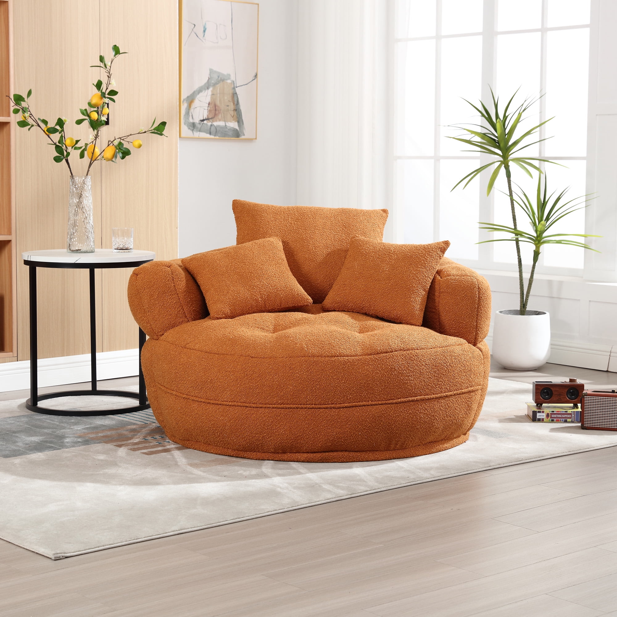 Moon&Miss Orange Round Upholstered Accent Chair with Tufted Seat and ...