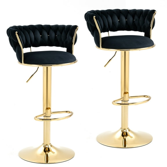 Swivel Bar Stools Set of 2, Velvet Height Adjustable Bar Chairs with ...
