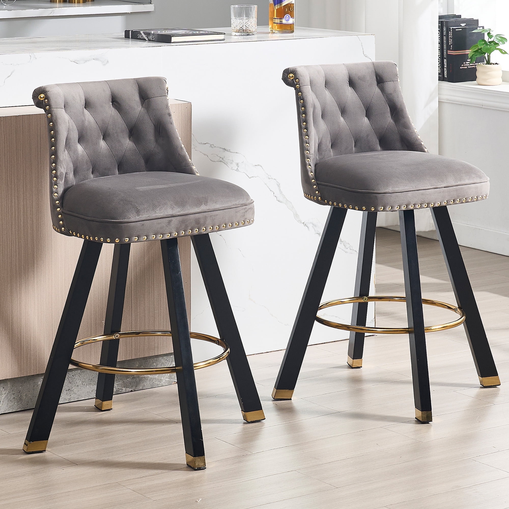 MOONMISS Bar Stools Set of 2 with Back Adjustable Backrest Detachable ...