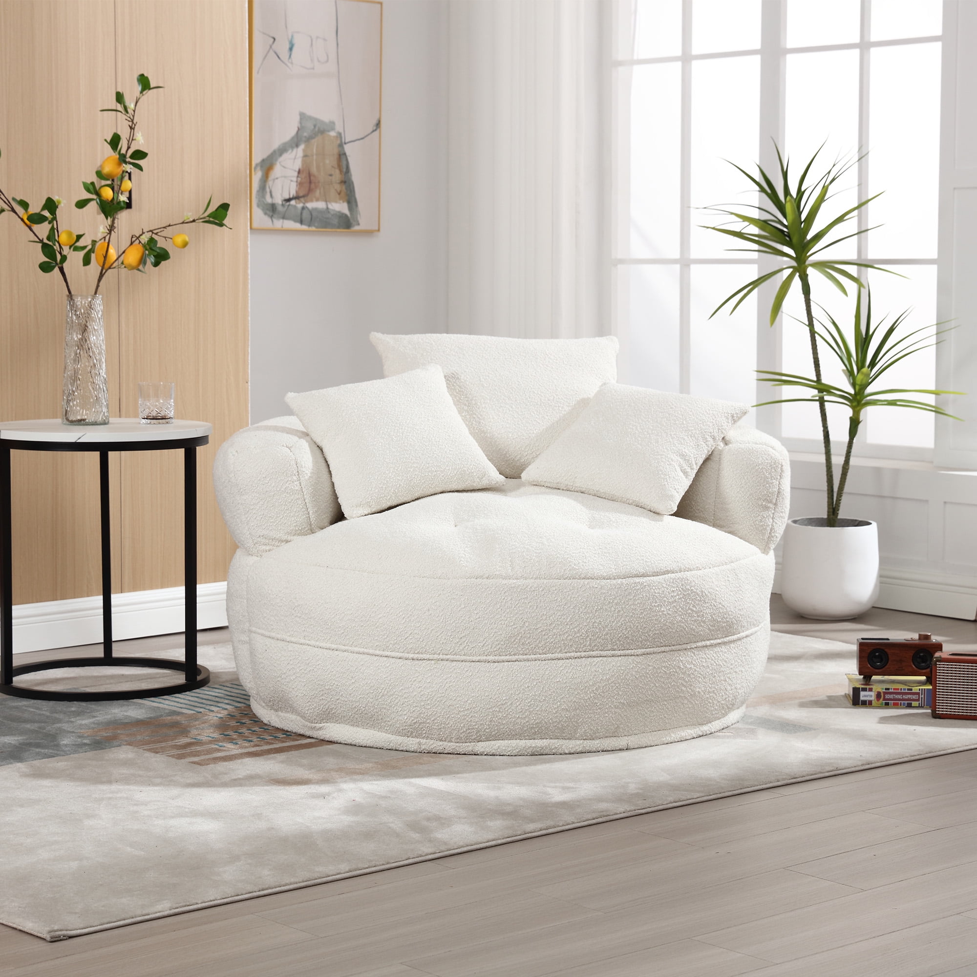 MOONMISS Beige Round Accent Chair with Tufted Seat - Walmart.com