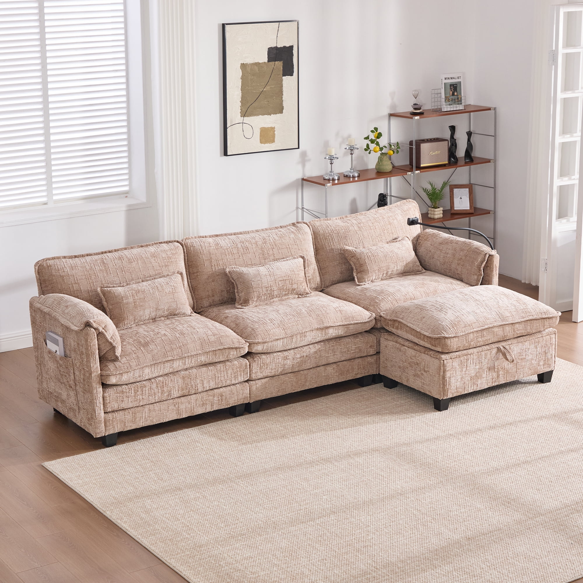 MOONMISS Chenille Upholstered L-shaped Modular Sectional Sleeper Sofa ...