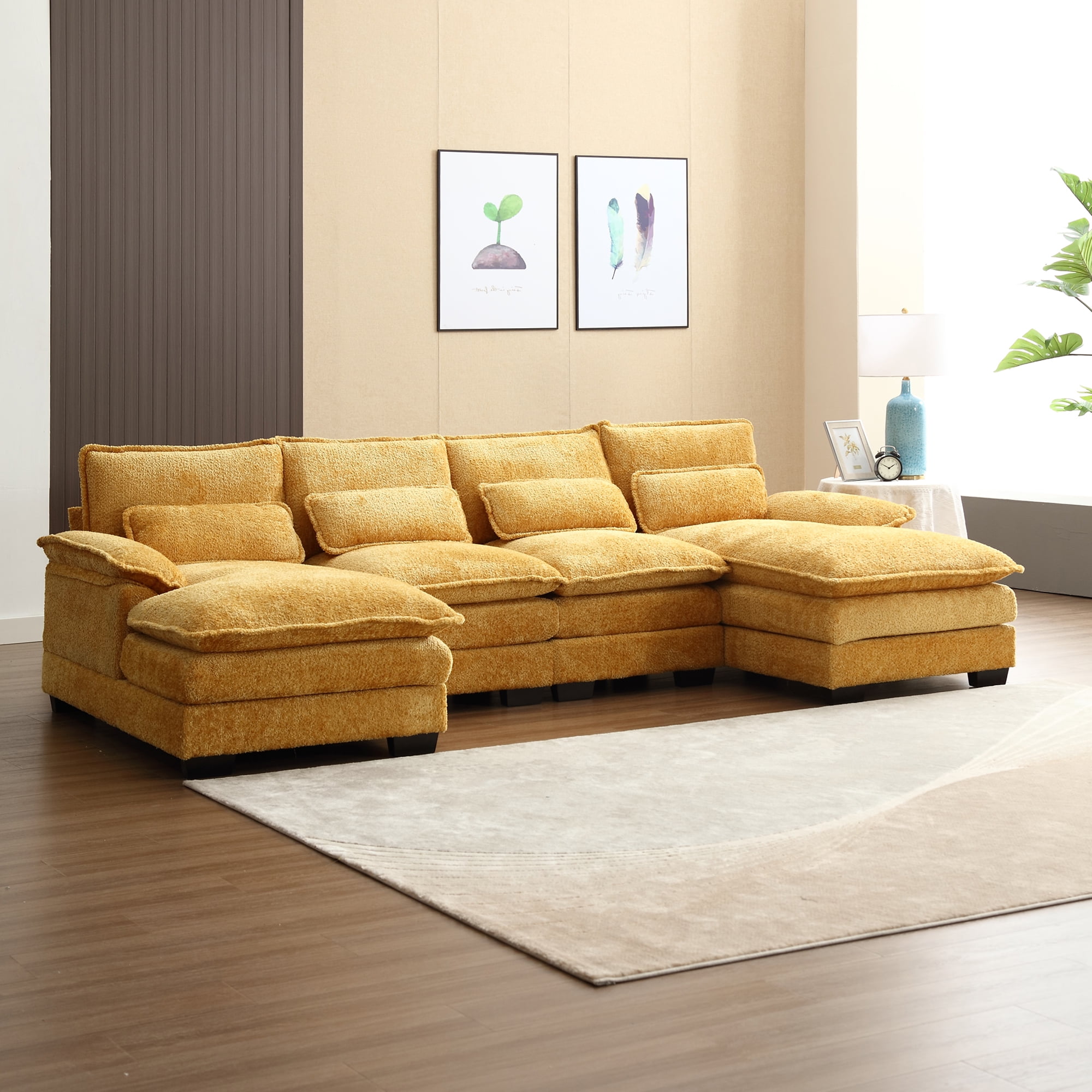 MOONMISS Chenille Upholstered U-Shaped Oversized four-seater Living ...