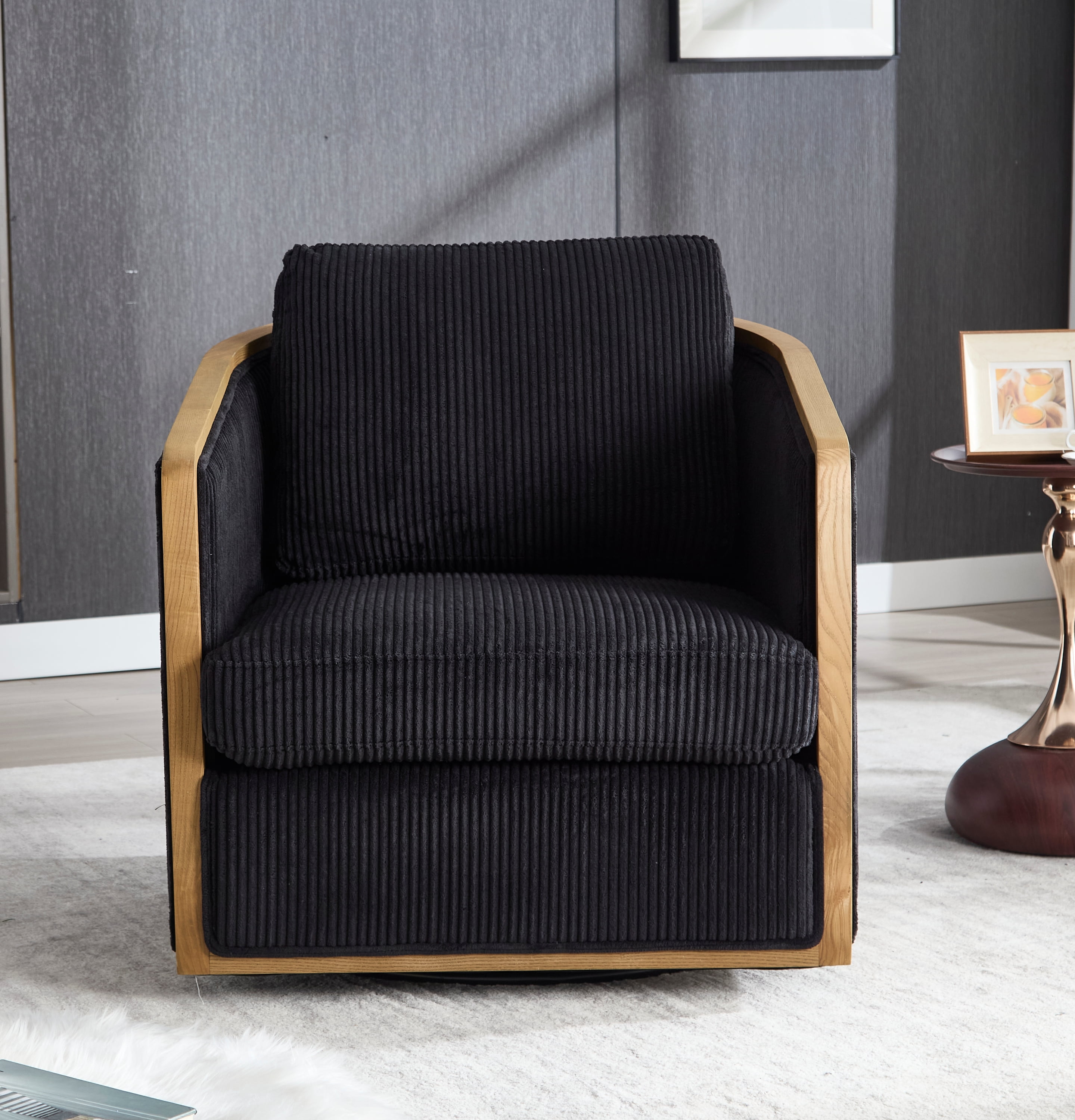 MOONMISS Corduroy Upholstered 360°Swivel Comfortable Round Barrel Chair ...