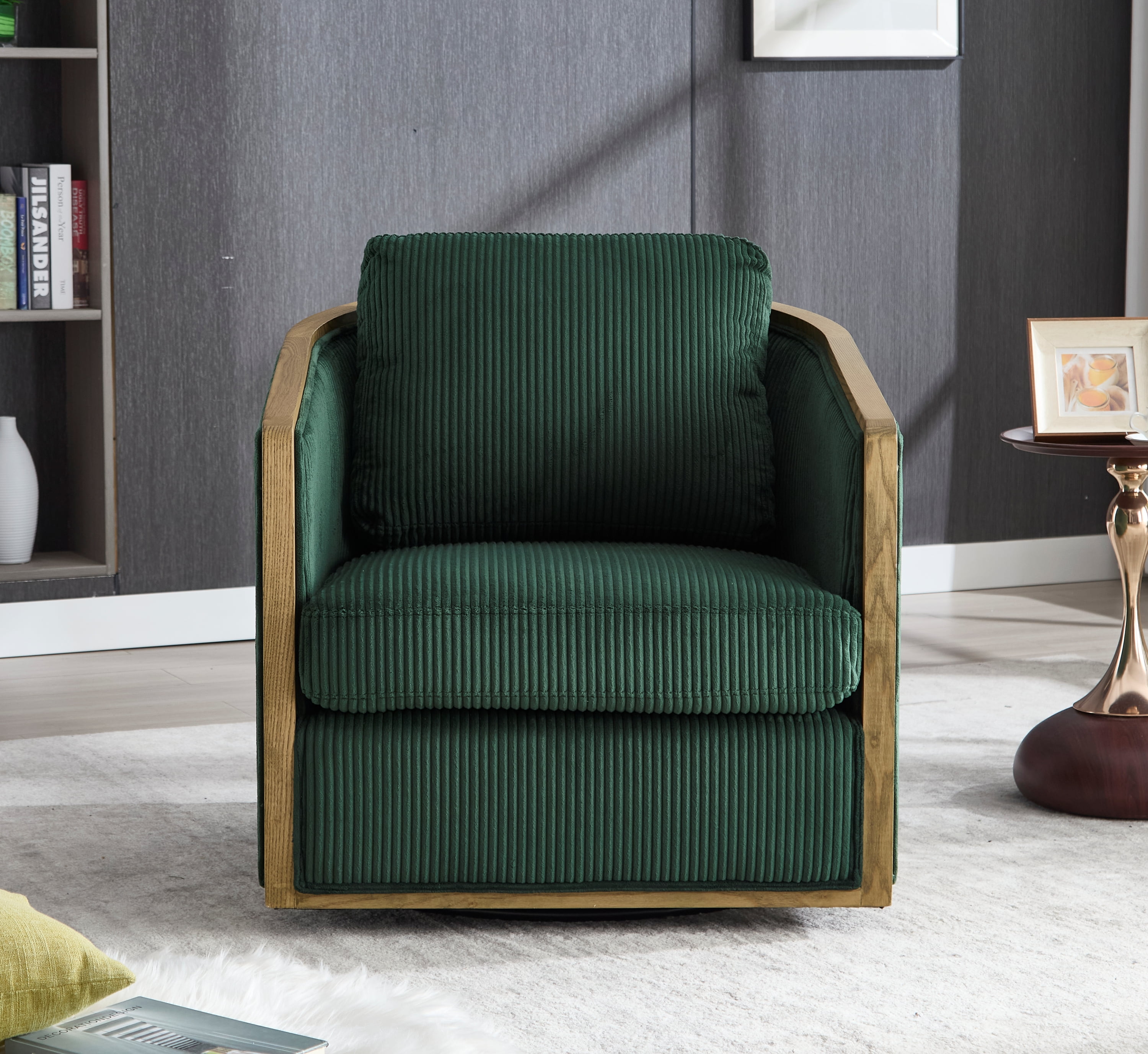 MOONMISS Corduroy Upholstered 360°Swivel Comfortable Round Barrel Chair ...