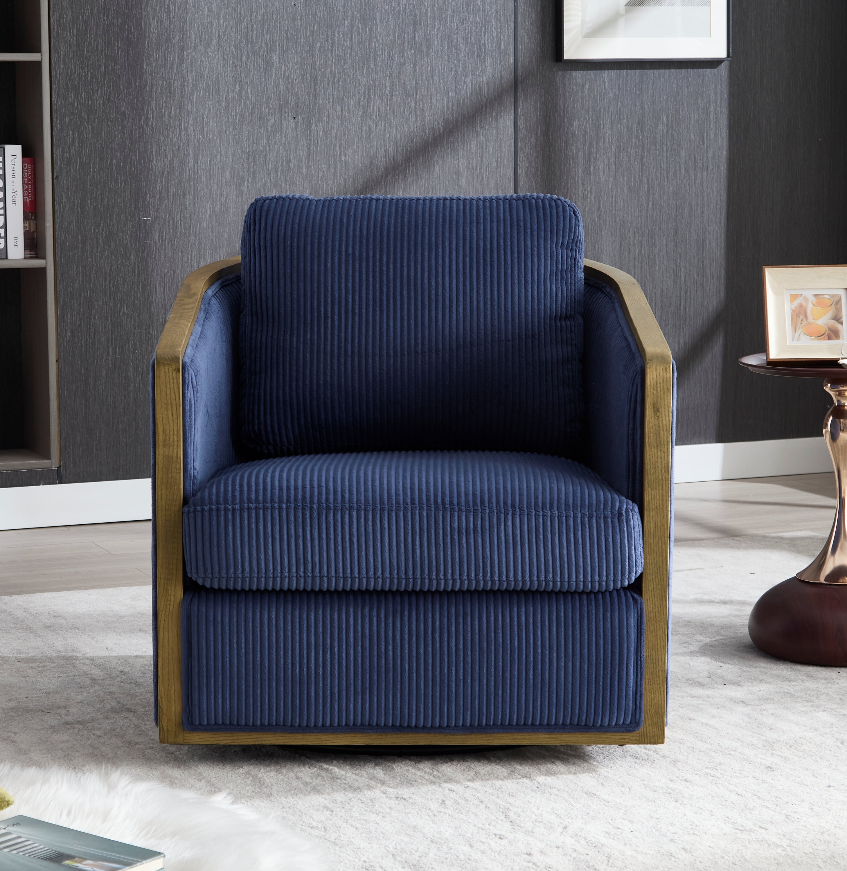 MOONMISS Corduroy Upholstered 360°Swivel Comfortable Round Barrel Chair ...