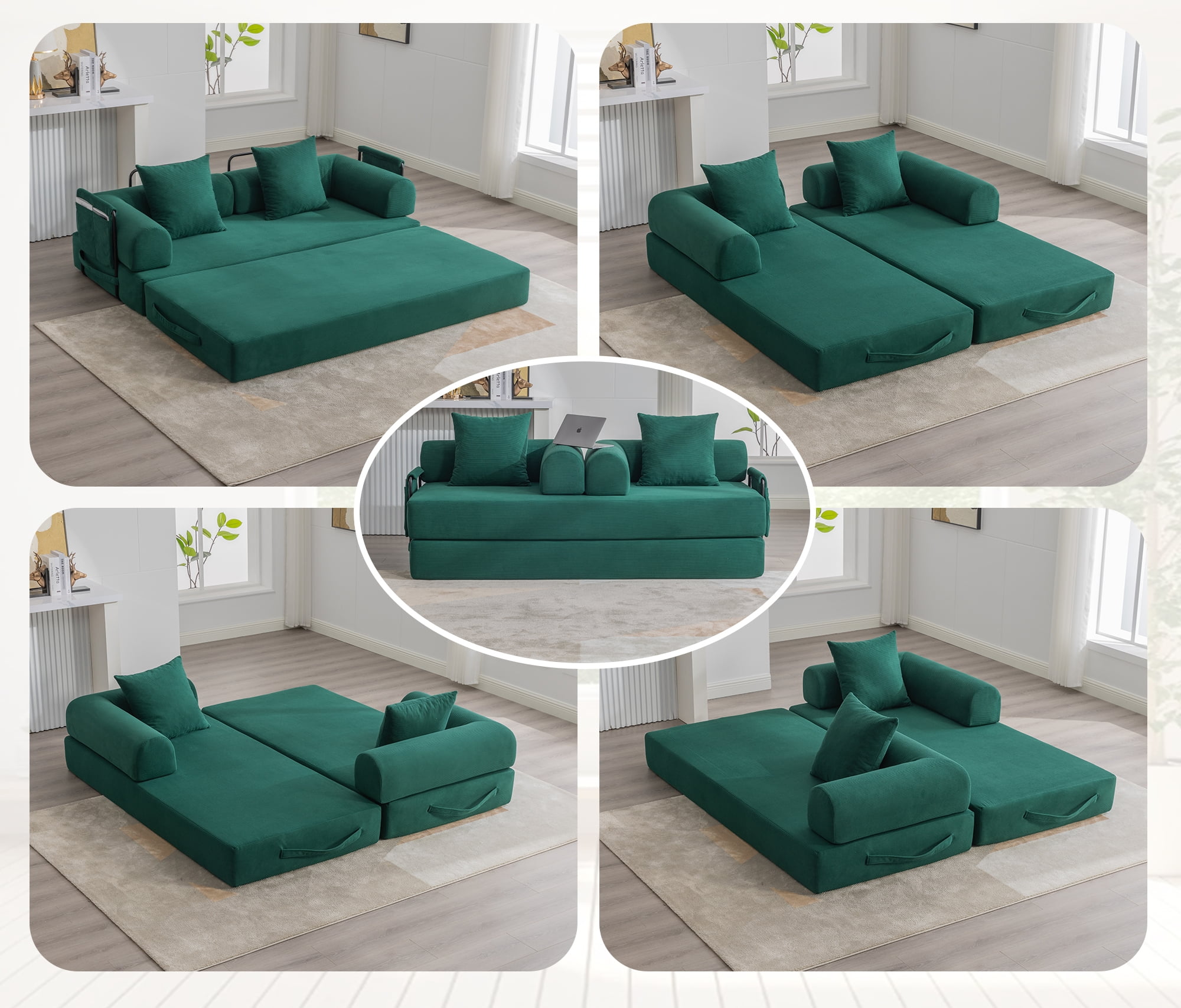 MOONMISS Corduroy Upholstered Modern Comfort Foldable Compressible Sofa ...