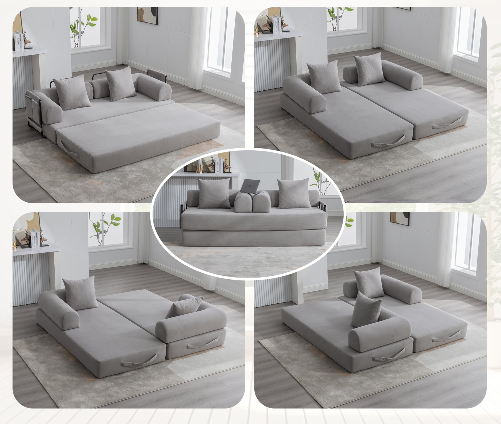 MOONMISS Corduroy Upholstered Modern Comfort Foldable Compressible Sofa ...