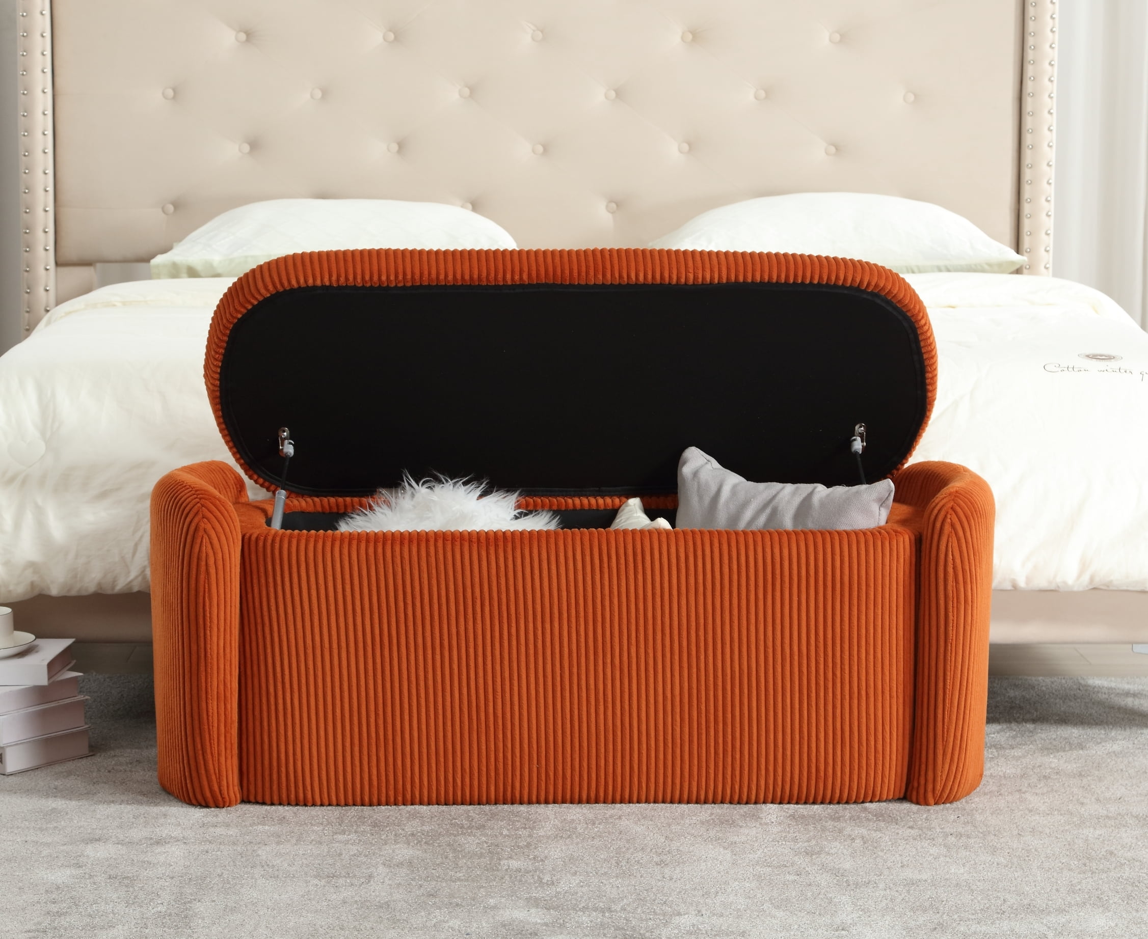 MOONMISS Corduroy Upholstered Storage Ottoman Bench - Walmart.com